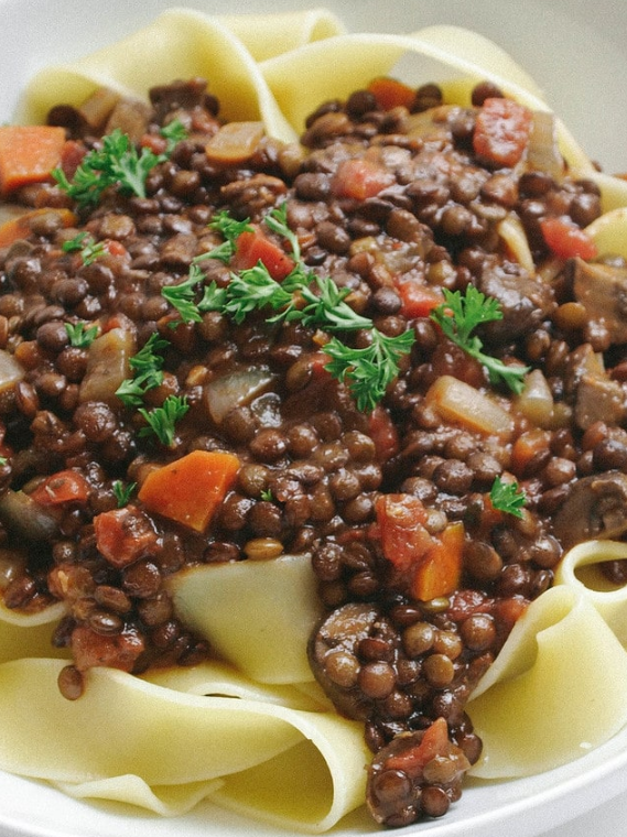 Linseragout med svampe og Ras el Hanout